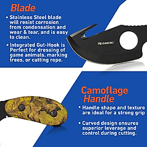 Mossberg Fixed Blade Knife, All in One Skinning Knife with Gut-Hook, for Hunters and Outdoors Enthusiasts