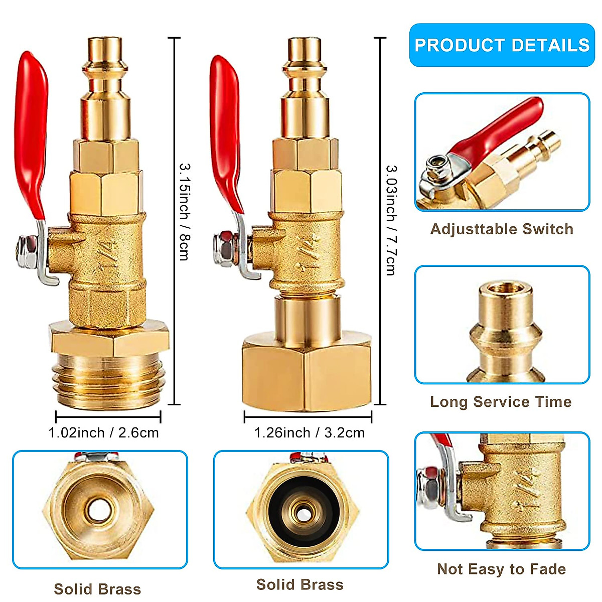 Gute 2 Pack Winterize RV Blowout Adapter, 1/4 Inch Male Quick Connect Faucet Adapter and 3/4 Inch GHT Hose Thread, RV Water Line Blowout Adapter for Trailer Internal, Boat, Camper, Air Compressor