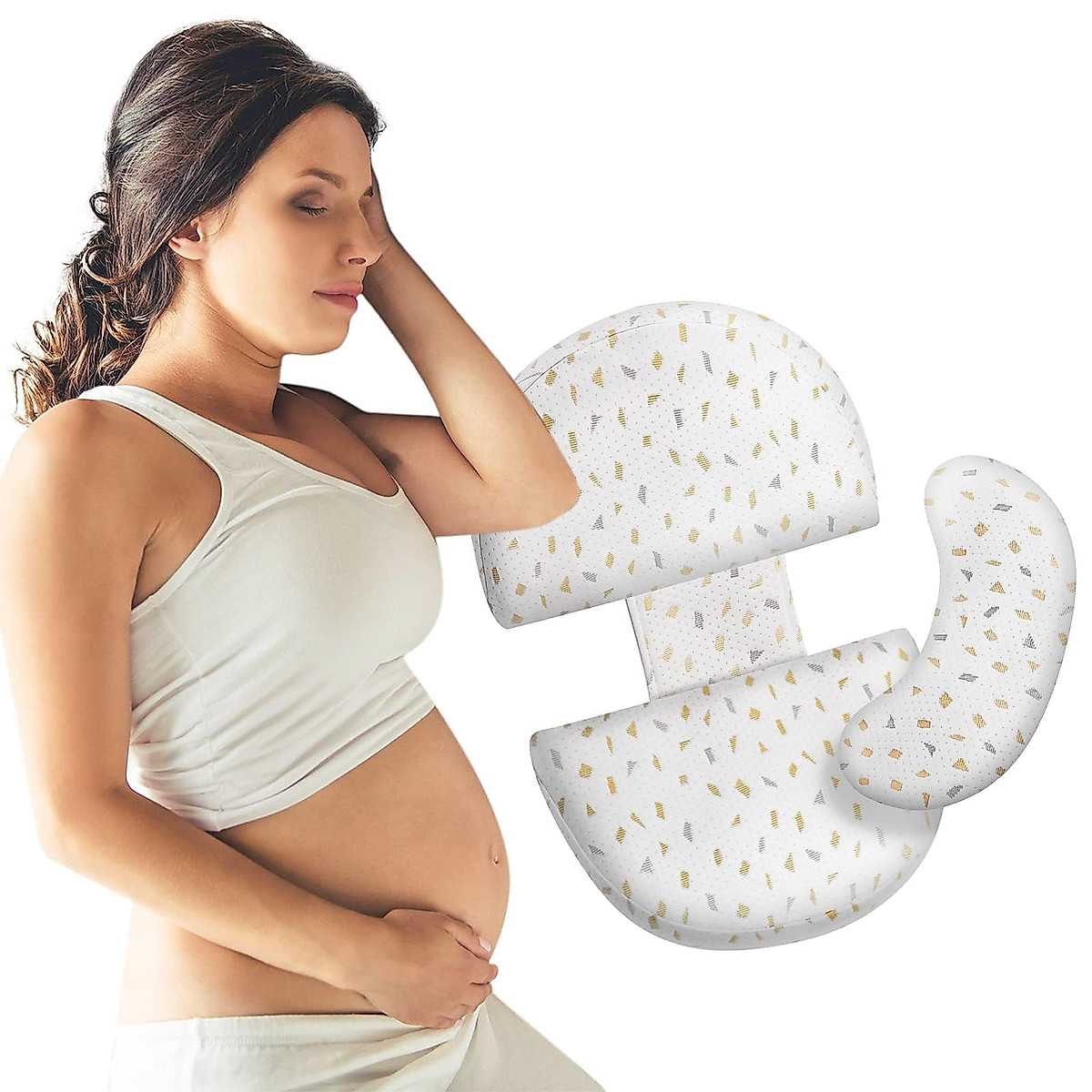 Coldew Pregnancy Pillows for Sleeping, Maternity Pillow for Pregnant Women, Soft Adjustable Width Pregnancy Body Pillow with Pillow Cover - Support for Belly, Back, Legs (Grey, Small)