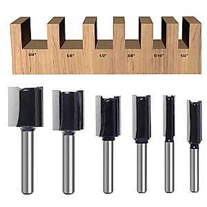 6Pcs Straight Router Bit Set 1/4 Shank, Double Flute Straight Bit Dado Straight Cut Router Bit, Cut Dia 3/4", 5/8", 1/2", 3/8", 5/16", 1/4", Straight Router Bit for Woodworking Groove by SICWOOD