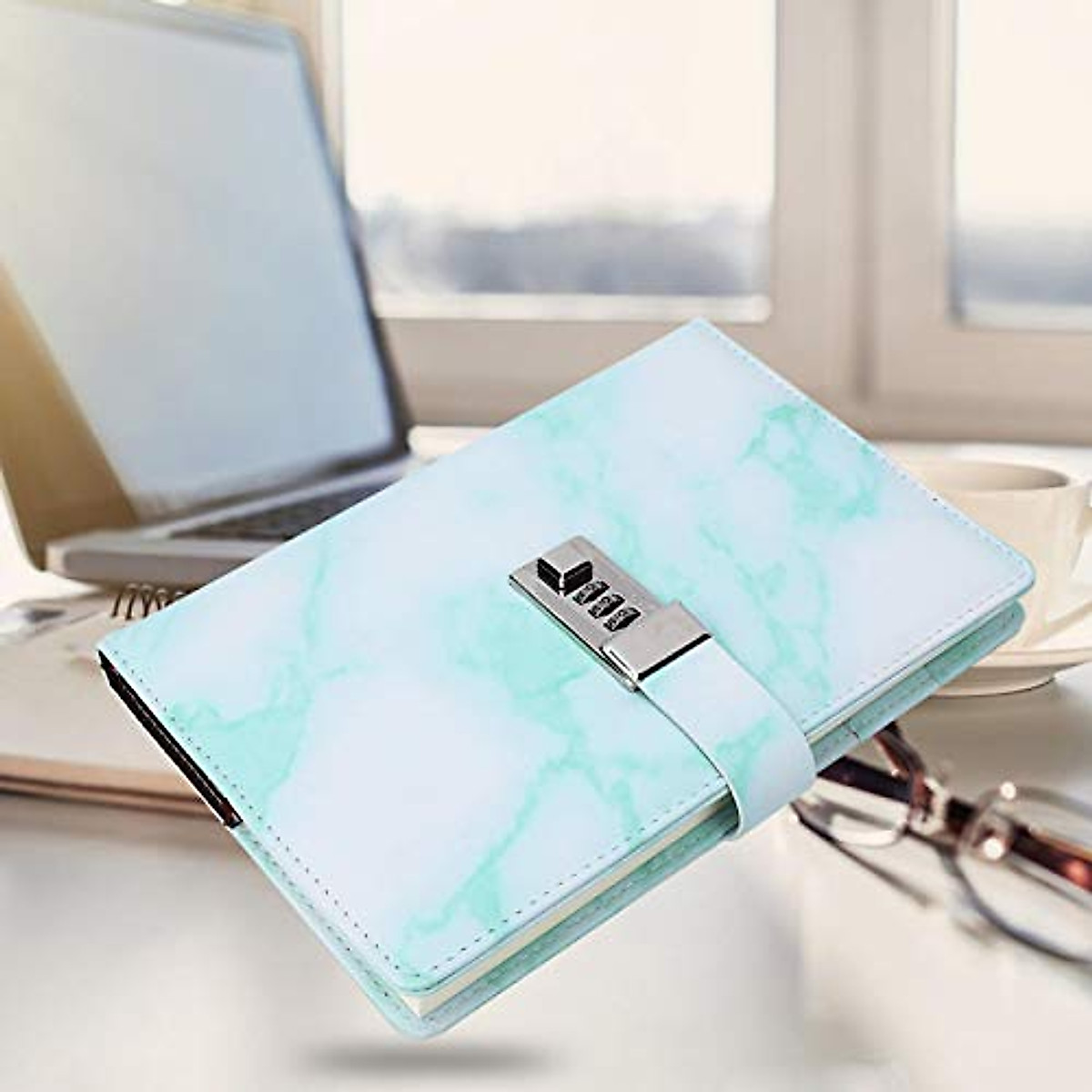 Socobeta Leather Journal Book Thick Classic Notebook Office School Supplies(GreenMarble Code Book)