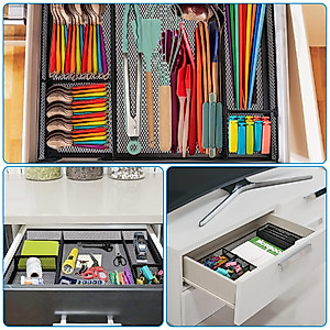 EsOfficce Desk Drawer Organizer Tray with Adjustable Compartments, 6 Grid Metal Mesh Drawer, Multi-use Desk Organizer Storage Box Set for Office,Home,School Supplies, 12.6X9X1.9 inch