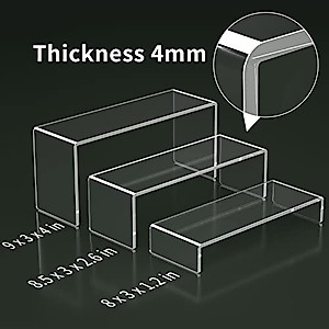HIIMIEI Acrylic Display Riser, 6 Pcs 9" Large Acrylic Risers, Clear Rectangular Display Shelf for Cupcake Stand, Collectibles Display and Retail Showcase, Tiered Display Stand for gemstone, curio, Anime figurines