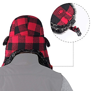 ONWAY Trapper Hat Winter Hats for Women Men with Faux Fur Ear Flaps Red