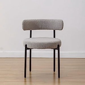 Locus Bono Boucle Dining Chairs Set of 2, Modern Upholstered Dining Room Chairs, Armless Kitchen Chair for Dining Room, Living Room, Black Metal Legs (Light Grey)