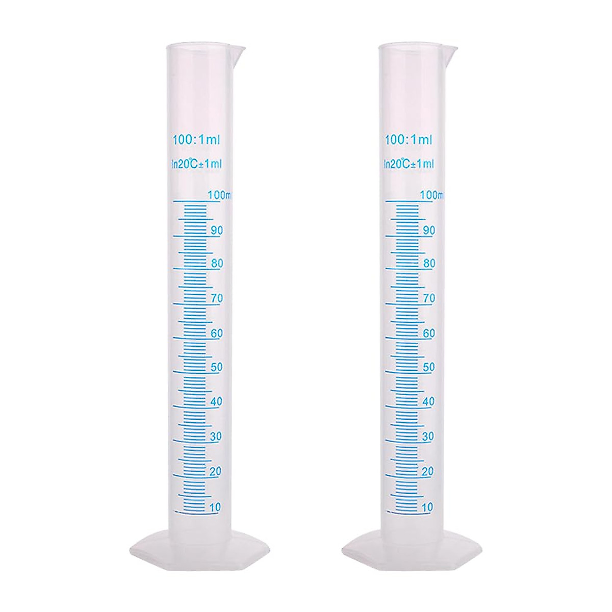 2 Pcs 100ml Plastic Measuring Cylinders Clear Graduated Cylinders Science Measuring Test Tubes Liquid Measuring Tools with Blue Graduation Lines