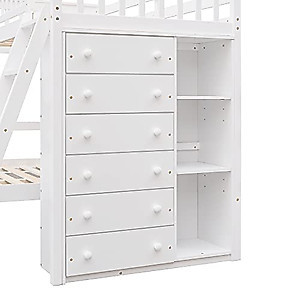 Merax Wooden Twin Over Full Bunk Bed with Six Drawers