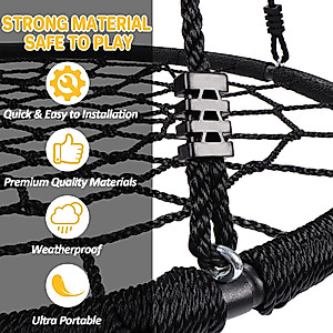 Pitpat 40" Spider Web Swing with 4 Ropes Adjustable from 55" to 102", Spider Swing for Kids for Kids MAX 440 Lbs Load and Stainless Steel Frame, Outdoor Large Web Swings for Tree - Black Upgraded