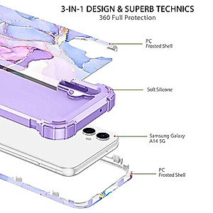 Hekodonk for Samsung Galaxy A14 5G Case,[Tempered Glass Screen Protector + Camera Lens Protector],Heavy Duty Shockproof Protection Hard Plastic+Silicone Rubber Hybrid Case for Galaxy 14 5G Purple