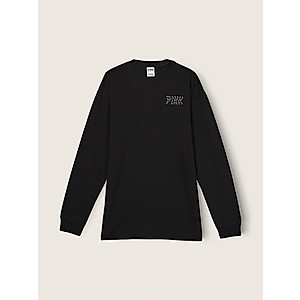 Victoria's Secret Pink Cotton Long Sleeve Campus T Shirt, Women's T Shirt, Pure Black, XL
