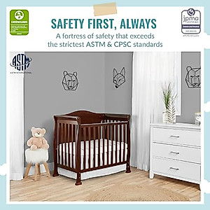 Dream On Me Addison Full Panel 4-in-1 Convertible Mini Crib in Espresso, JPMA Certified Baby Crib, Non-Toxic Finish, New Zealand Pinewood, Low to Floor Design