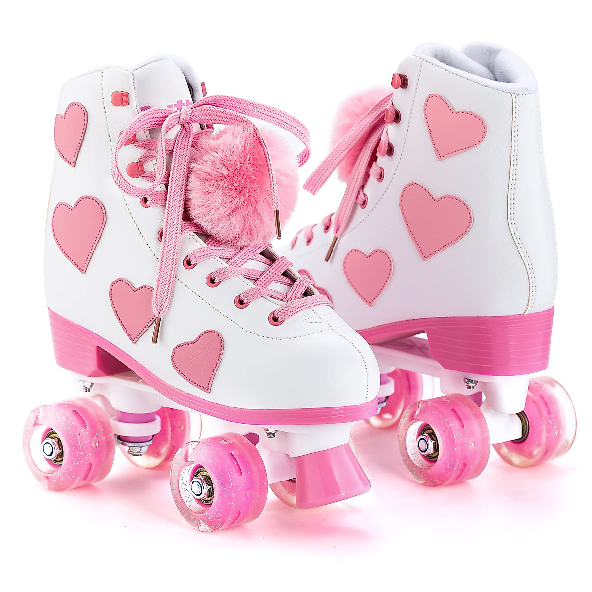 Ruthfot Women's and Girl's Classic Roller Skates with Light up Wheels and Love Heart Pattern, High-top PU Leather Rollerskates…