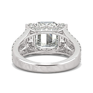 Charles & Colvard Created Moissanite 10x8mm Emerald Cut Fashion Ring for Women | 4.5 cttw DEW | Lab Grown | Solid 14K White Gold with Rhodium | Size 7