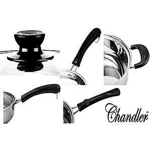 Chandler Cooking Set Stainless Steel Available in Small, and Large Size include Saucepans Cooking Pots Pan Deep Pan with Tempered Glass Lid Commercial Grade Base 4 Layers (Stainless Steel 7 Pieces)