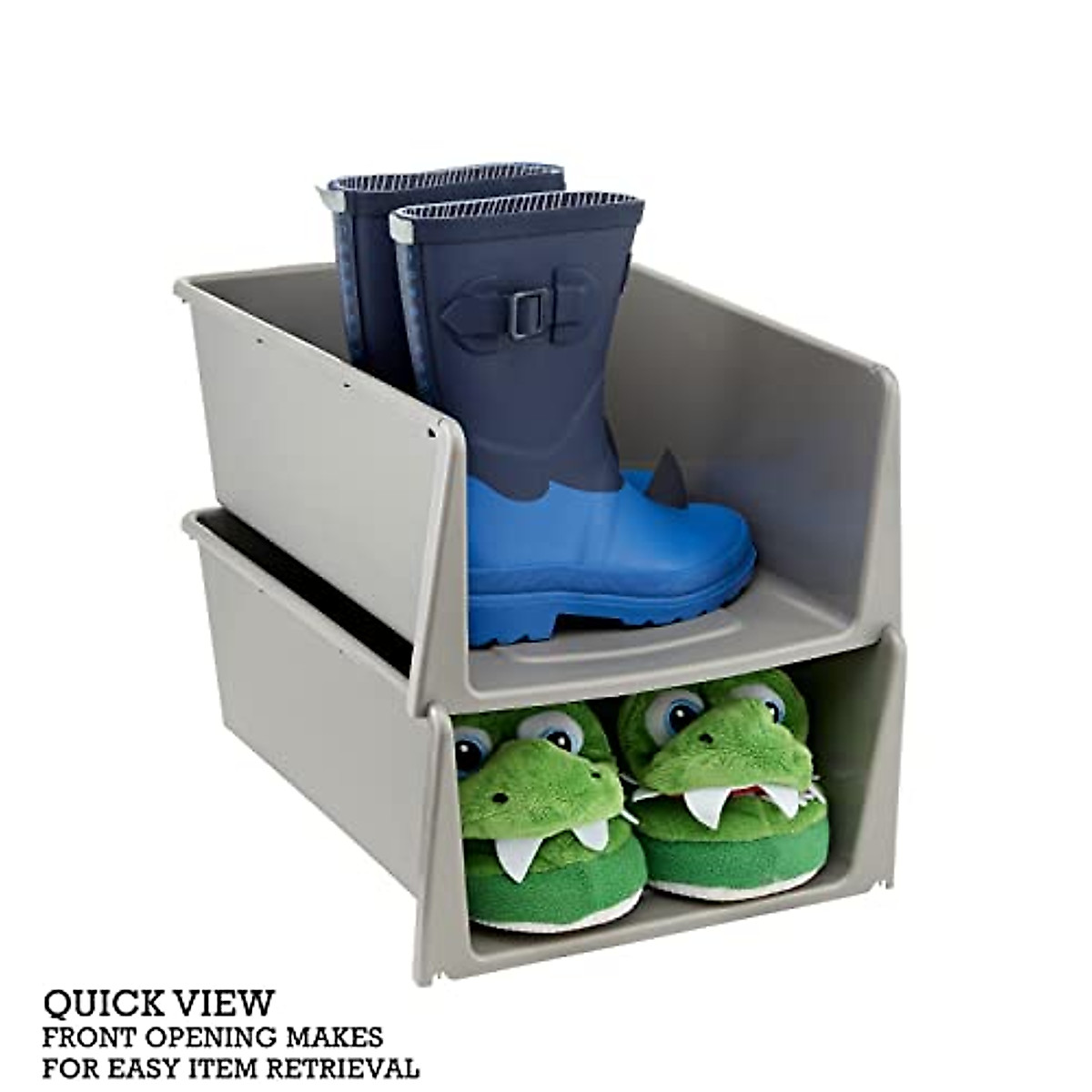 Organize Your Home Stackable Storage Containers with Open Front, 3 Pack, Great Organizing Bins for Pantry, Closet, Bedroom, and all Storage, Grey, 15.2” x 10.6” x 6.0”