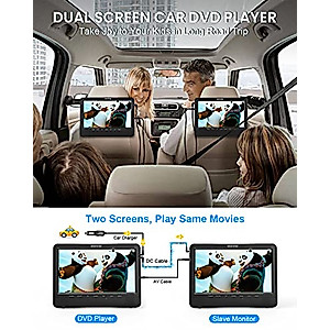 WONNIE 10.5'' Car Dual DVD Player, Headrest Video Players Portable with 5 Hours Rechargeable Battery,Two Mounting Brackets,Support USB/SD/Sync TV,Last Memory,AV Out &in ( 1 Player+1 Monitor )