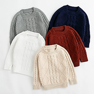Curipeer Baby Boys Cable Knit Sweater Long Sleeve Solid Pullover Toddler Crew Neck Twist Sweaters A-Apricot