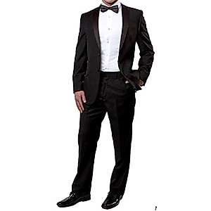 New Mens 5 Piece (5pc) Complete Single Breasted Black Tuxedo Suit, 44 Regular