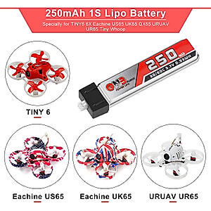 4pcs 250mAh 1S LiPo Battery 3.7V 30C Blade Inductrix Battery Micro JST 1.25 Connector for Kingkong Tiny 6 Tiny Whoop FPV Racing Drone