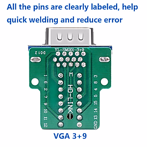 Jienk 4Packs VGA DB15 3 Row Solderless Male/Female Quick Connector, 3+9 D-SUB 15 Pin Port Terminal Solderfree Breakout Connector Board with Case Accessories Long Bolts