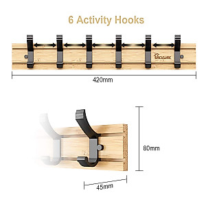 Anjuer Coat Hanger Clothes Rack 6 Active Hooks Heavy Duty Clothes Hat Holder Bamboo