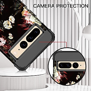 LONTECT for Google Pixel 7 Pro 5G Case Floral Shockproof Heavy Duty 3 in 1 Hybrid Sturdy High Impact Protective Cover Girls Women Case for Google Pixel 7 Pro 2022,White Flower