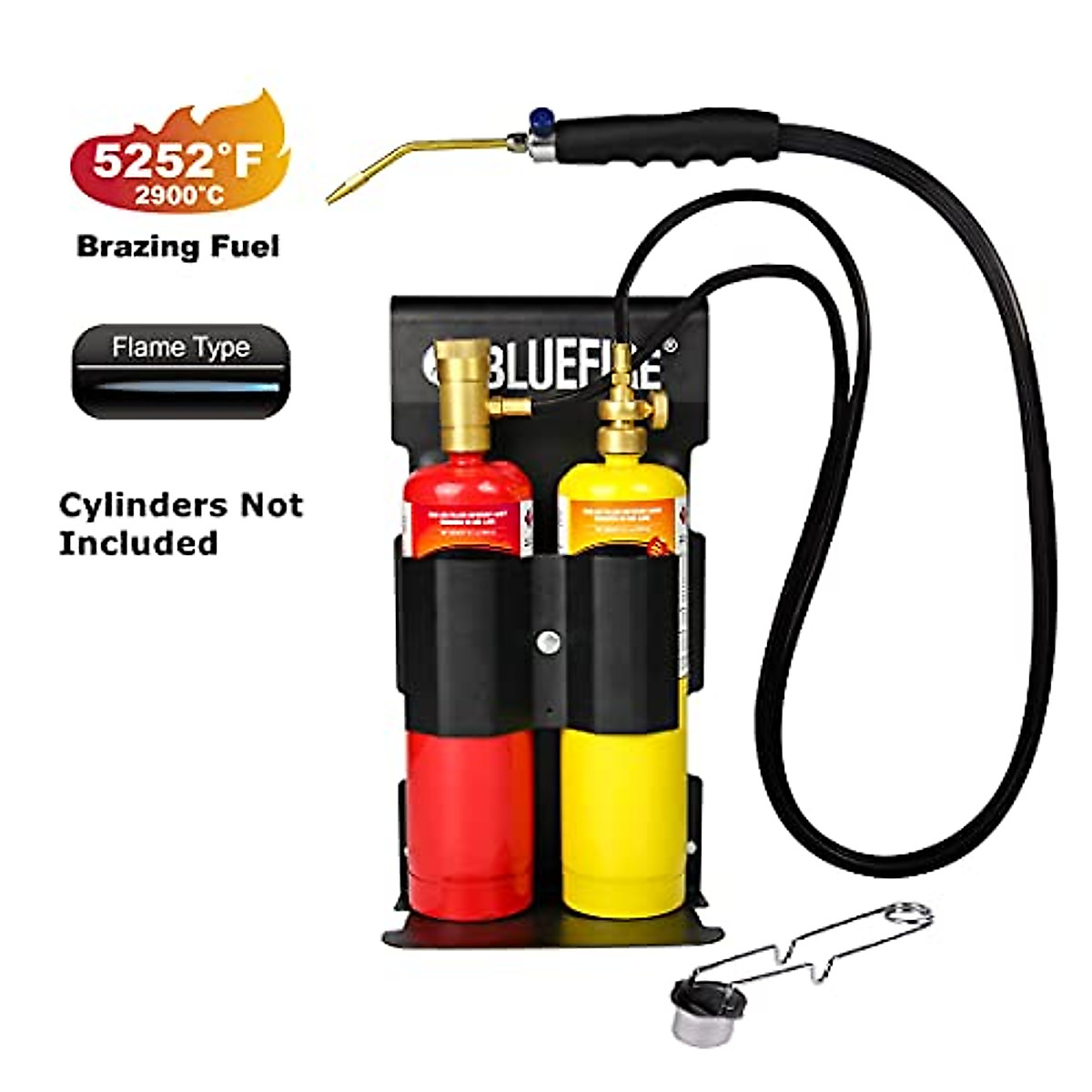 BLUEFIRE Oxypropane High Heat Welding Torch kit Free Accessory of Flint Lighter and Cylinder Holder Rack Duel Fuel by Oxygen and MAPP MAP PRO and Propane Brazing Soldering Gas Cylinders Not Included