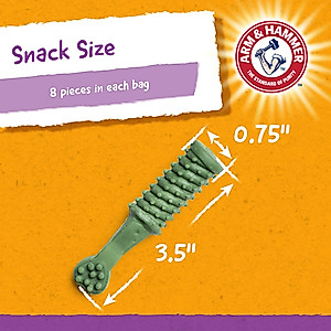 Arm & Hammer For Pets Brushies Dental Treats for Dogs | Dog Dental Chews with Baking Soda Fight Bad Breath, Plaque & Tartar without Brushing | Mint Flavor, 8 Pcs