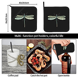 Square Insulated Pot Holder Sets of 2,Dragonfly Black Printed Pot Holders for BBQ Cooking Baking