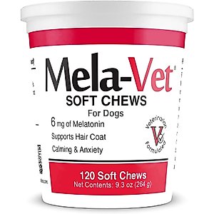Mela-Vet Melatonin Calming Soft Chews for Dogs, Vet-Formulated to Provide Relaxation & Anxiety Relief, Helps Reduce Stress & Tension-Supports Healthier Skin & Coat.120 Tasty Soft Chews.