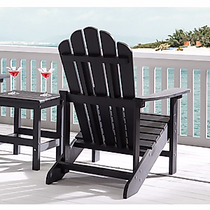 EFURDEN Adirondack Chair, Polystyrene, Weather Resistant & Durable Fire Pits Chair for Lawn and Garden, 350 lbs Load Capacity with Easy Assembly (Black, 1 pc)