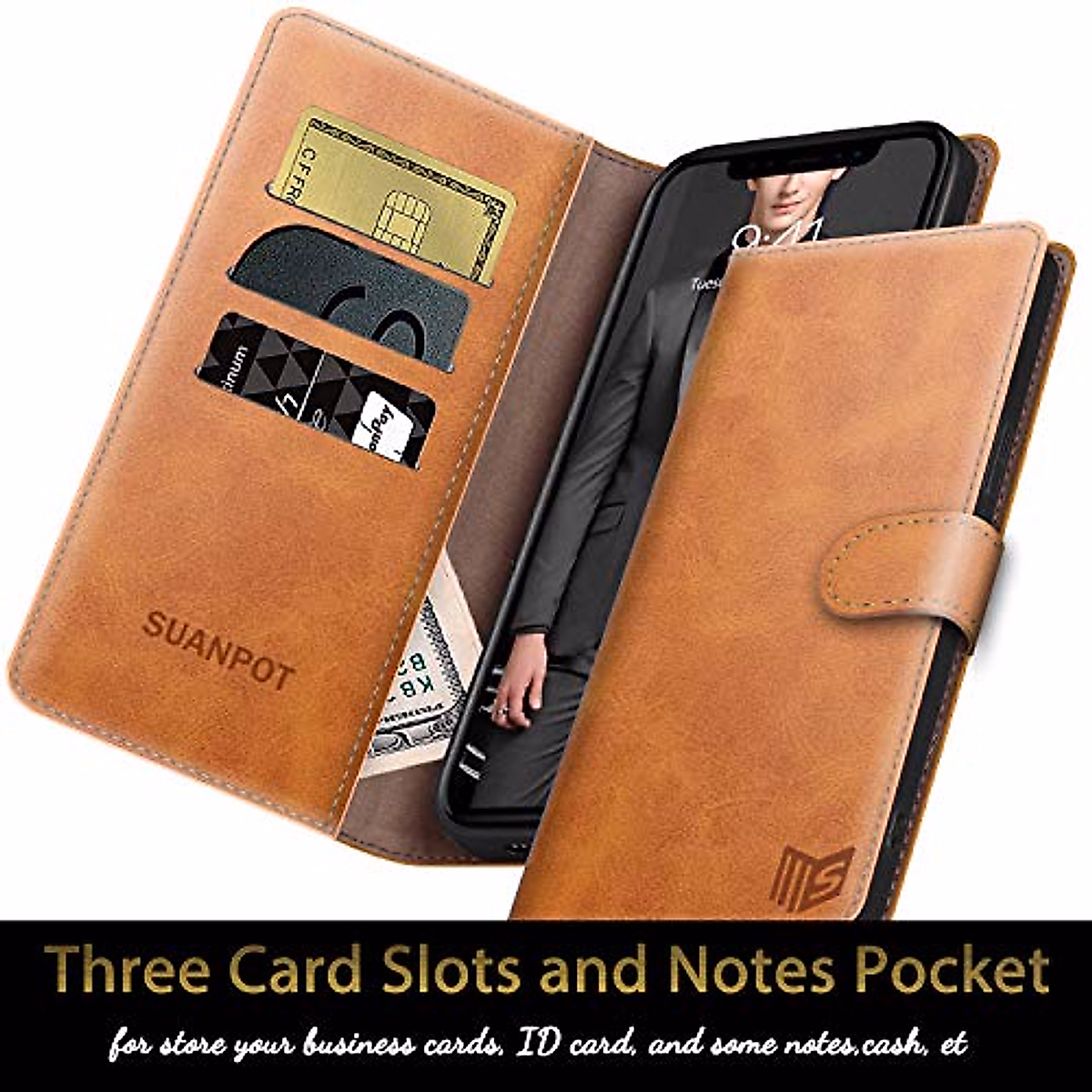 SUANPOT for Samsung Galaxy S20 FE Leather Wallet case with RFID Blocking Credit Card Holder, Flip Folio Book PU Cell Phone Cover for S20FE 5G Shockproof case Pocket for Men for Women 6.5 Light Brown