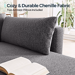 LINSY HOME Convertible Sectional Couch, Bouclé U-Shaped Sofa with Double Chaises and 2 Pillows, 4-Seat Modern Deep Oversized Couch for Living Room, Dark Grey