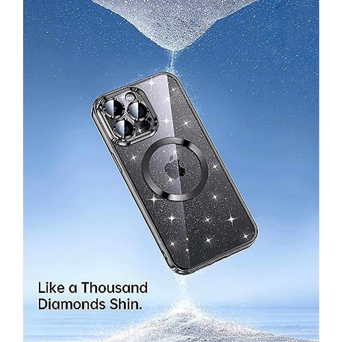 JUESHITUO Magnetic Glitter Case Designed for iPhone 14 Pro Max Case with Full Camera Protection and Strongest Magnetism, Soft TPU Plating Luxury Sparkly Shockproof Slim Case for Women Girls - Black