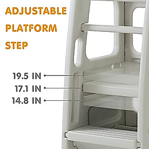 SDADI Childrens Step Stool with Three Adjustable Heights, Light Gray