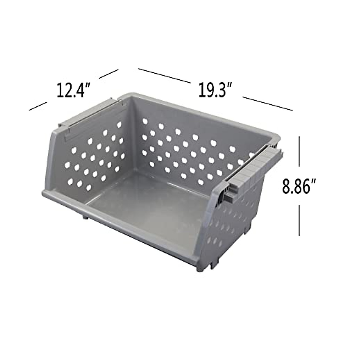 Buyitt 3-Pack Plastic Stackable Storage Baskets, Stacking Organizer Bins, Grey