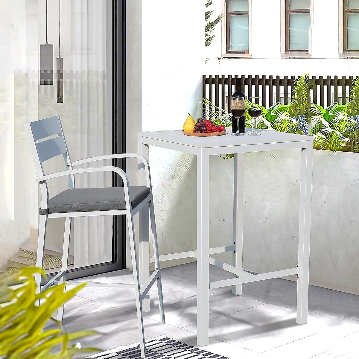 Soleil Jardin Bar Table High Top Table with All-Aluminum Frame Square Pub Table for Indoor & Outdoor Use, Easy Assembly & Low Maintenance, White