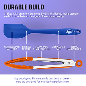 Kaluns Kitchen Tongs for Cooking Grilling Set of 4, BBQ Grill Tongs With Silicone Tip Stainless Steel Heat Resistant, Non-stick Pull Lock, Incl 7, 9, 12 Inch Tong Plus a Silicone Spatula