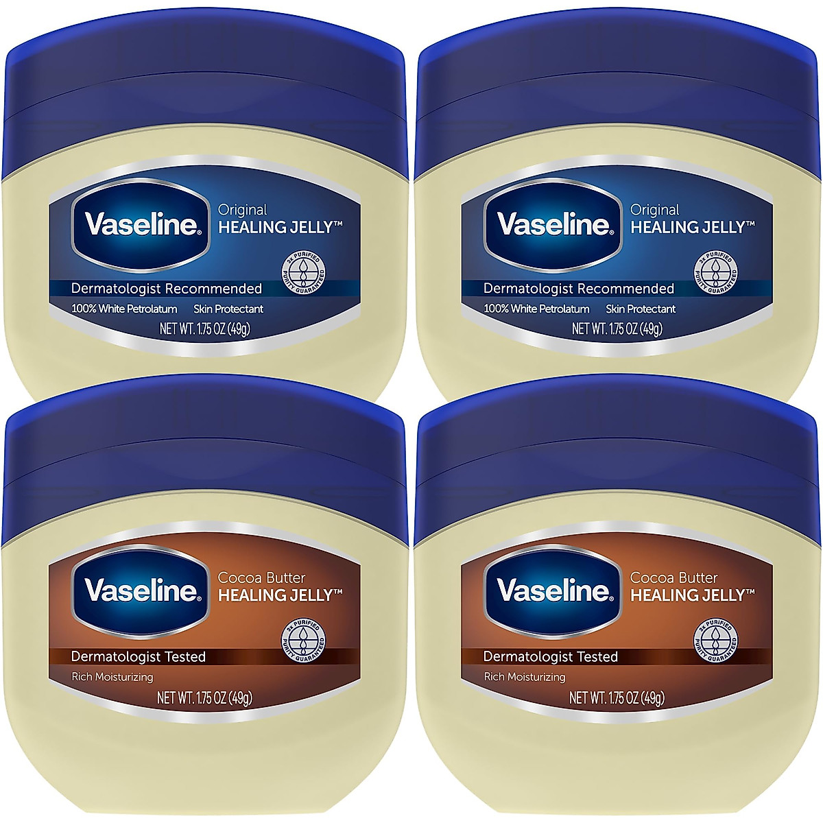 Vaseline Blue Seal Series (Variety 4 Pack)Cocoa Butter, Vitamin E, Aloe fresh, Original