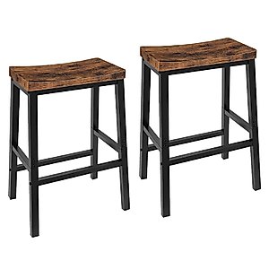 HOOBRO Bar Stools, Set of 2 Bar Chairs, 23.6 Inch Saddle Stools, Kitchen Counter Stools with Footrests, Industrial Stools for Dining Room, Kitchen, Counter, Bar, Rustic Brown and Black BF02MD01