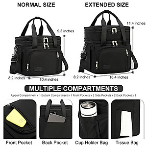 MAPLELILY Lunch Box for Men Women - Double Deck Insulated Lunch Bag, Large Leak Proof Tote Cooler, Wide Open Dual Compartment Lunch Bags with Shoulder Strap, For Work Picnic Hiking Beach, Black