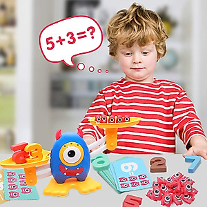 KANKOJO Monster Balance Cool Math Game for Age 3-5, Toddler Learning Resources Number Blocks Preschool Games, Kids STEM Montessori Educational Toys Gifts for 4 Year Old Boys Girls