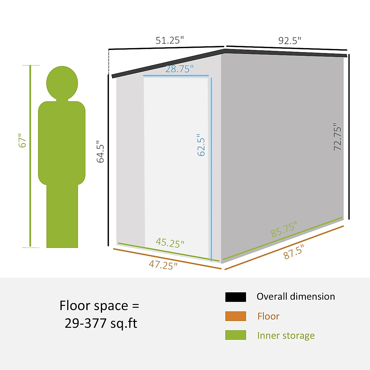 Outsunny 4' x 7.7' Metal Outdoor Storage Shed, Lean to Storage Shed, Garden Tool Storage House with Lockable Door and 2 Air Vents for Backyard, Patio, Lawn, Dark Gray