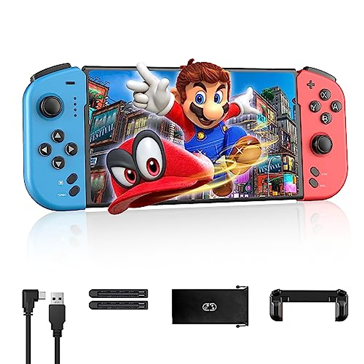 Poupouduck Suitable Big Hand Switch Controllers for Switch/OLED, Handheld Switch Pro Controllers Replace Switch Joycon, Split Pad Pro with Button Lights, Turbo, 4-Level Vibration, 6-Axis Gyro