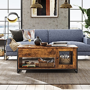 WLIVE Lift Top Coffee Table with Storage Cabinet, 41.7" Wood Coffee Table for Living Room, Retro Center Table with Lifting Top, Hidden Compartment and Open Shelf for Home, Office, Rustic Brown