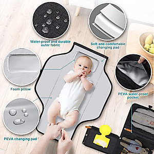 Portable Diaper Changing Pad, Baby Diaper pad for Travel and Changing Table, Waterproof /Lightweigt Changing Clutch Kit, Black