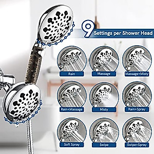 Fulgutonit Modern 9-Setting Shower Head with Handheld Combo, Polished Finish, Removes Chlorine and Harmful Substances