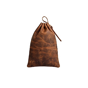 Leather Drawstring Pouch multipurpose Medieval coin waist bag (Vintage Brown, 21 cm x 15 cm)