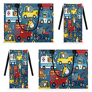 cfpolar Animal Car Reusable Grocery Shopping Bag with Hard Bottom, Large Foldable Multipurpose Heavy Duty Tote with Zipper Pockets, Stands Upright, Durable and Eco Friendly, Beach Bag