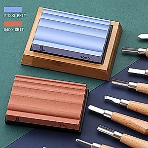 GUYUE Sharpening Stone Wood Carving Sharpener, 400 and 1000 Double Side Grit Waterstone, Best Whetstone Sharpener,For Woodworking, Wood Carving Tools, Chisels and Chisels With Non-Slip Bamboo Base